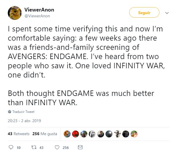 La gente que ya ha visto Los Vengadores: Endgame cree que es mejor que ...
