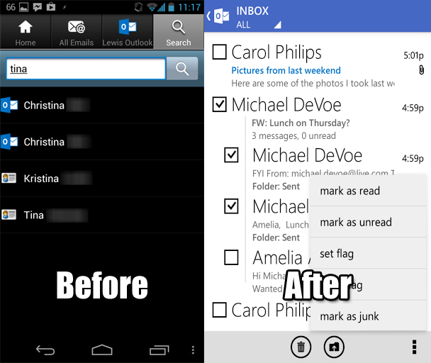 Outlook.com app for Android redesigned to look like Windows Phone ...