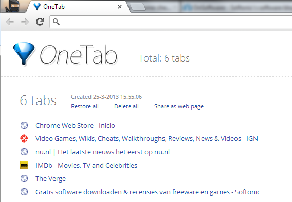OneTab: al je tabbladen in één overzicht - Softonic